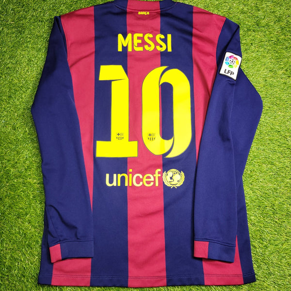 Messi Barcelona 2014 2015 TREBLE SEASON Home Long Sleeve Soccer Jersey ...